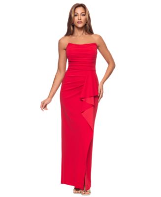 XSCAPE Women's Strapless Side-Drape Scuba Crepe Gown - Macy's