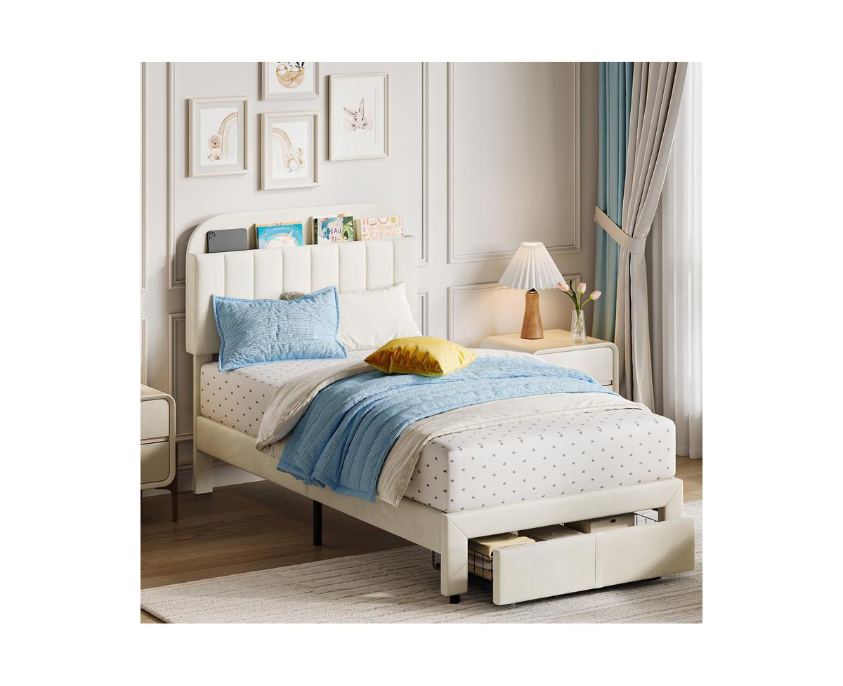Click here for gaomon Twin Bed Frame with Drawer  Velvet Upholste... prices