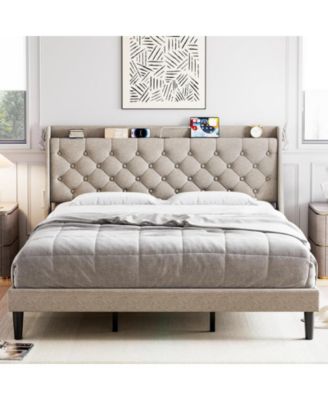 gaomon King Size Bed Frame with Upholstered Wingback Headboard ...