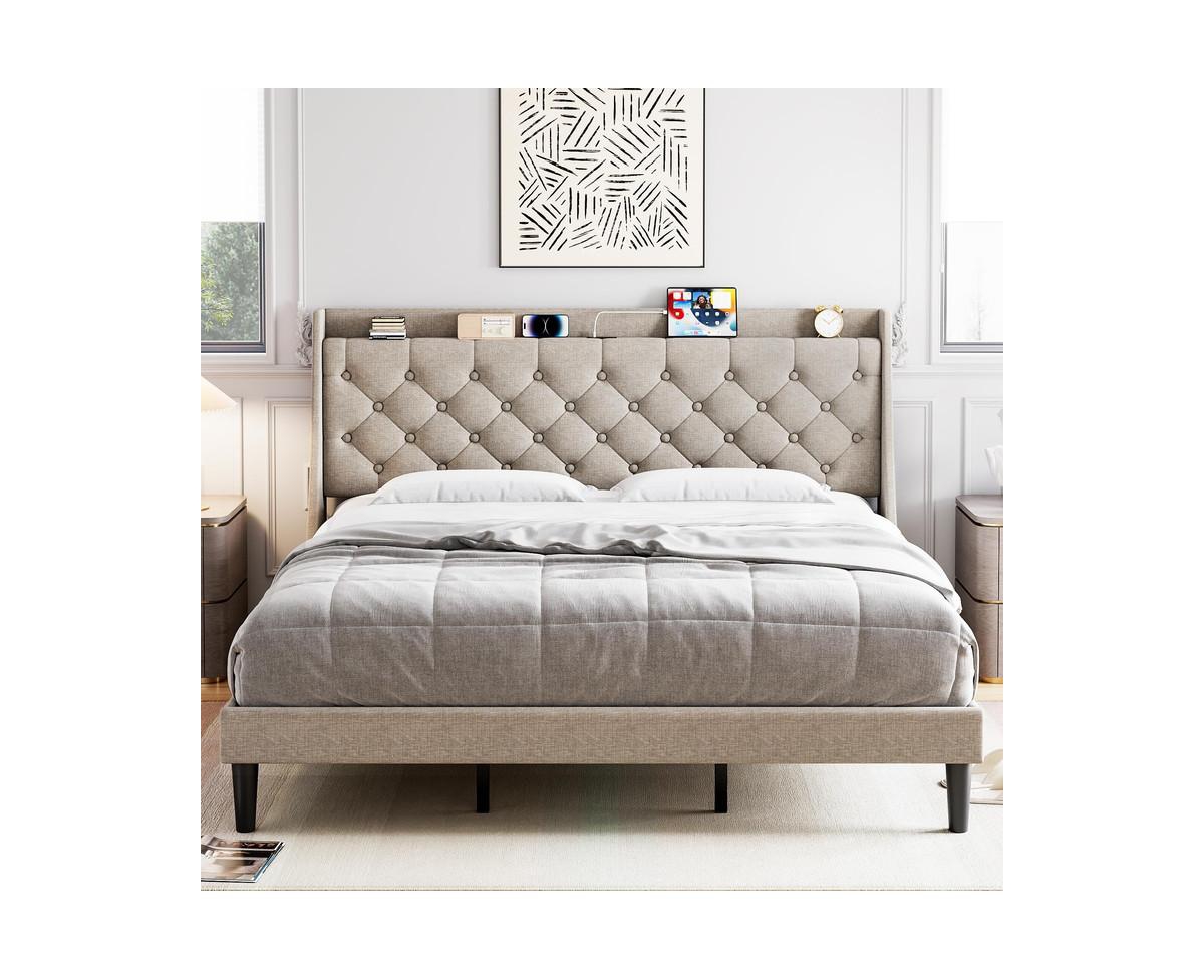 Click here for gaomon King Size Bed Frame with Upholstered Wingba... prices