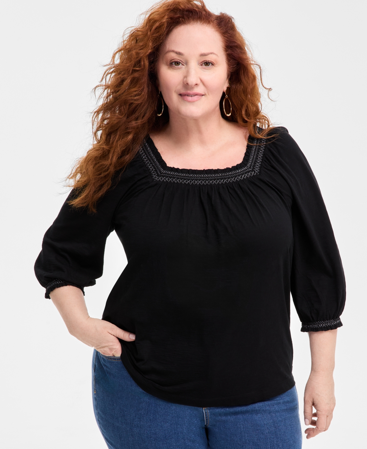 Click here for Style & Co Plus Size 3/4-Sleeve Top  Exclusively a... prices