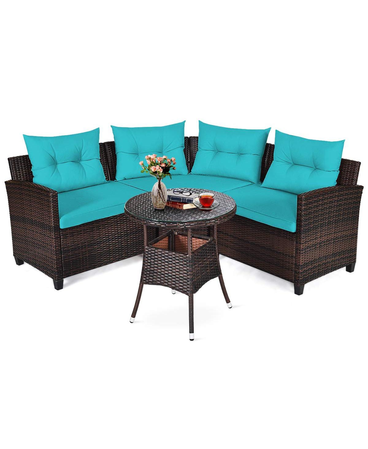 Click here for Vebreda 4 Pieces Outdoor Cushioned Rattan Furnitur... prices