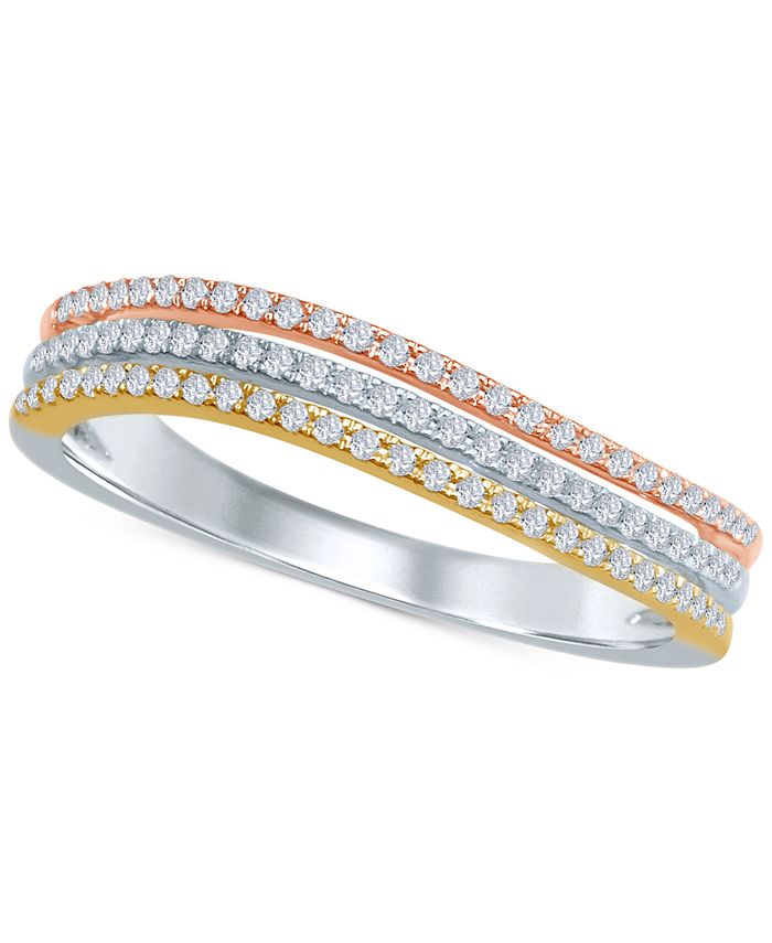 Macy's Diamond Tri-Color Band (1/4 ct. t.w.) in 14k Gold - Macy's