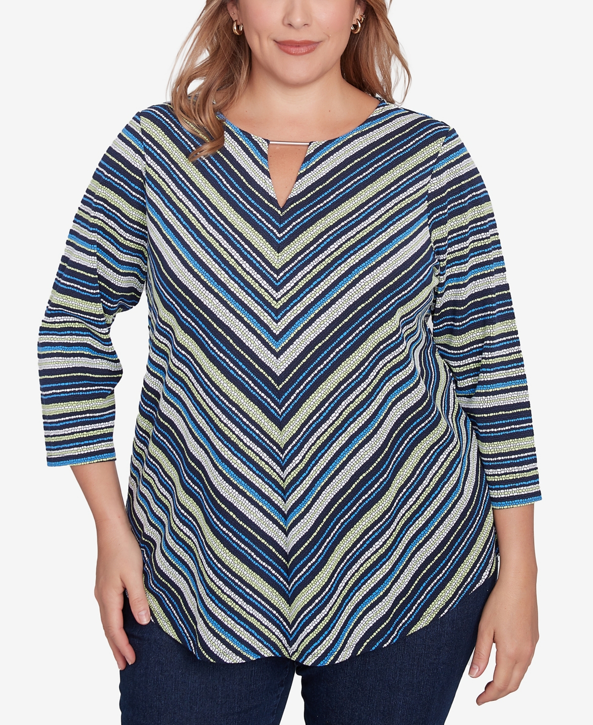 Click here for Ruby Rd. Plus Size Pebble Stripe Knit Top - True N... prices