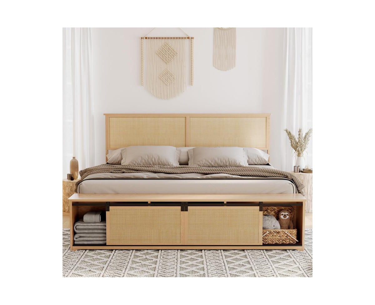 Click here for gaomon Natural Rattan Queen Size Bed Frame with Sl... prices