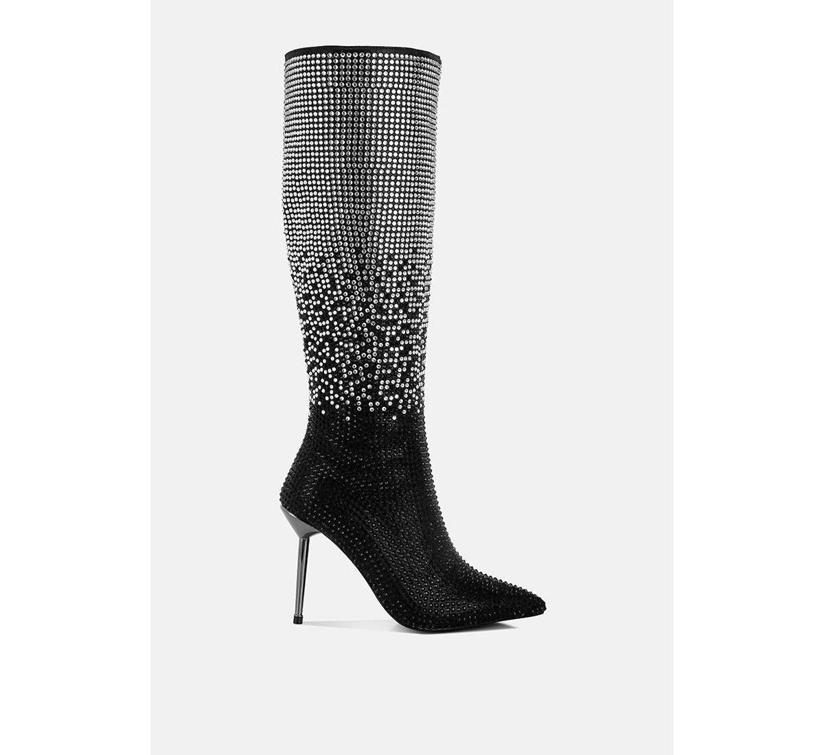 Click here for Orymple Shiny Rhinestone Studded Calf Boots - Blac... prices