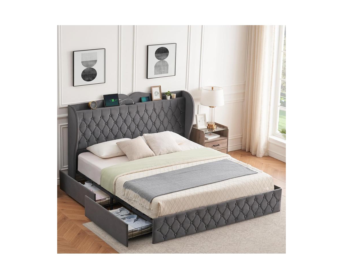 Click here for gaomon King Size Bed Frame with Charging Station a... prices