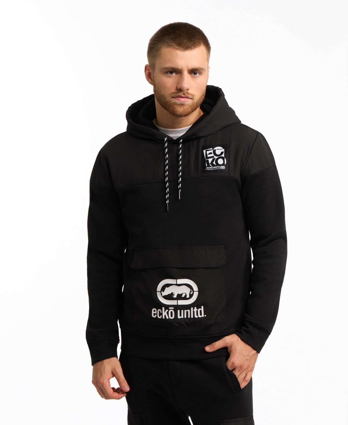 Click here for Ecko Unltd Mens Patch Parcel Pull Over Hoodie - Bl... prices
