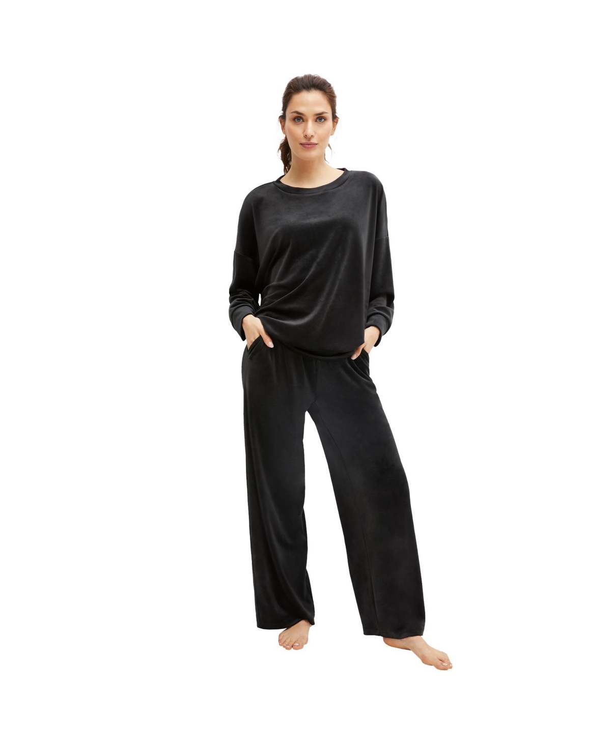 Click here for Ellos Womens Wide Leg Velour Lounge Pants - Black prices
