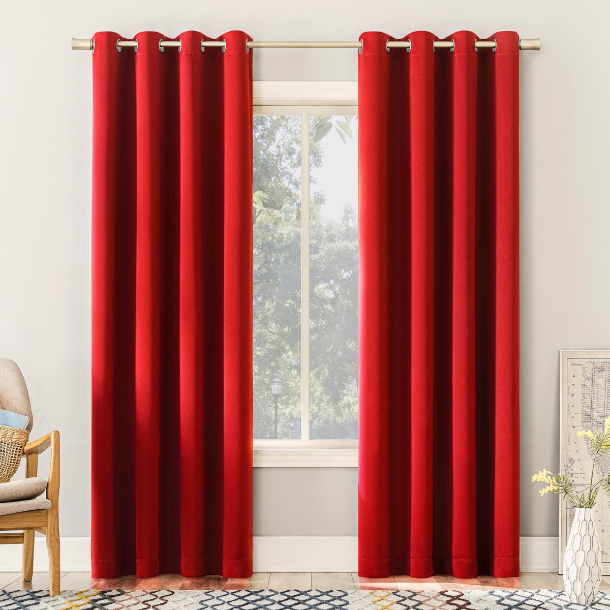 Click here for Grant Room Darkening Grommet Curtain Panel - Red prices