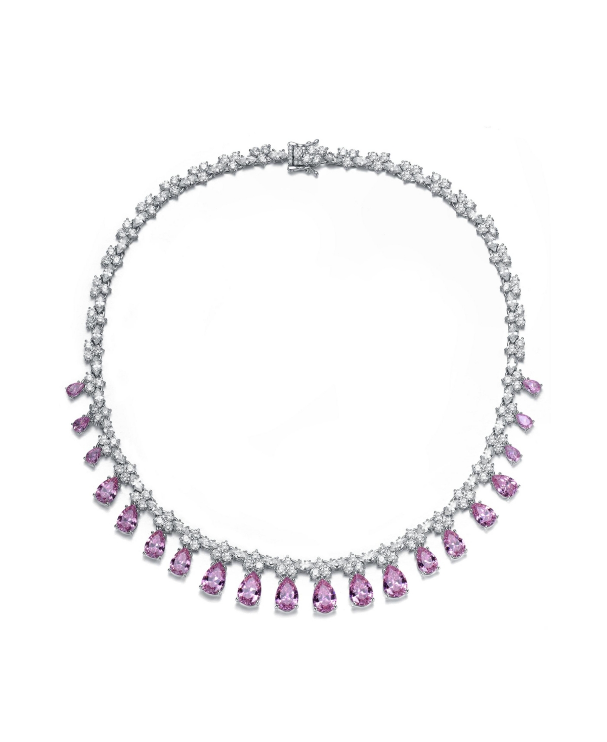 Cubic Zirconia Sterling Silver White Gold Plated Cubic Zirconia Evening Necklace - Pink