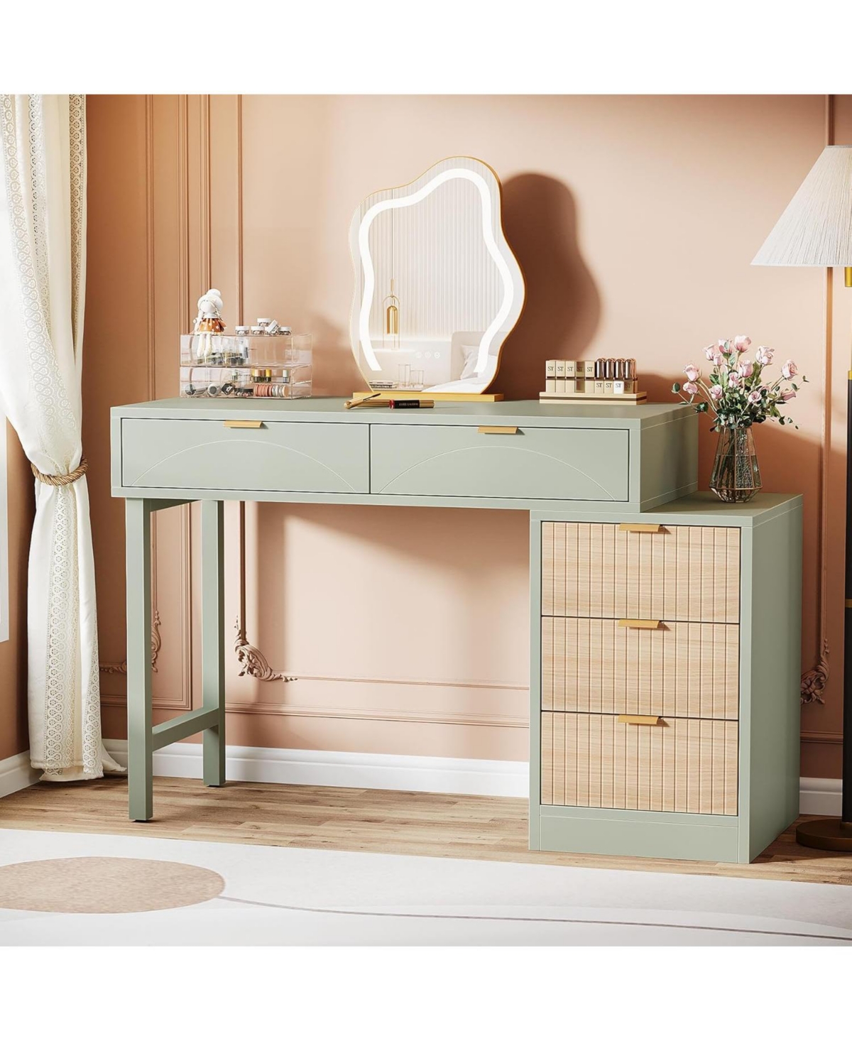 Click here for Tribesigns Makeup Vanity Desk with 5 Drawers  Mode... prices