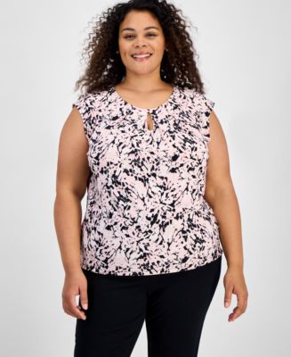 Kasper Plus Size Printed Sleeveless Keyhole Blouse - Macy's