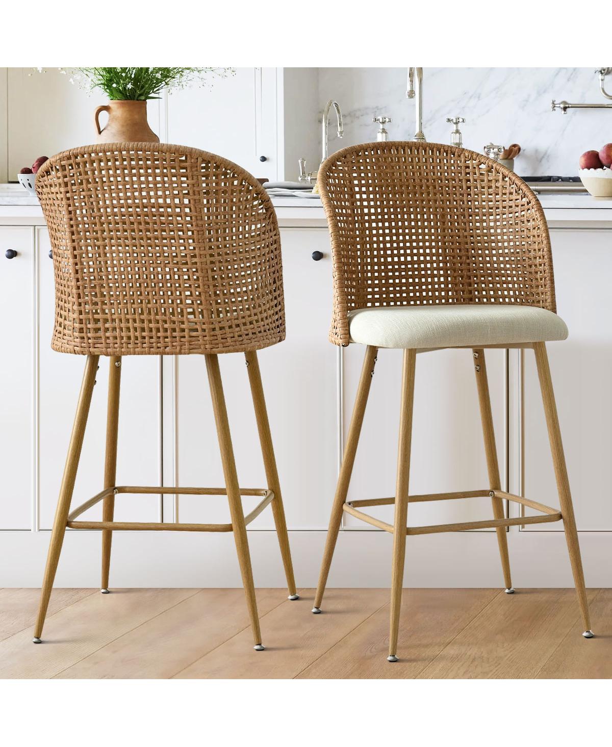 Click here for Maison Boucle 29 Linen Bar Stool Set of 2 Beige Up... prices