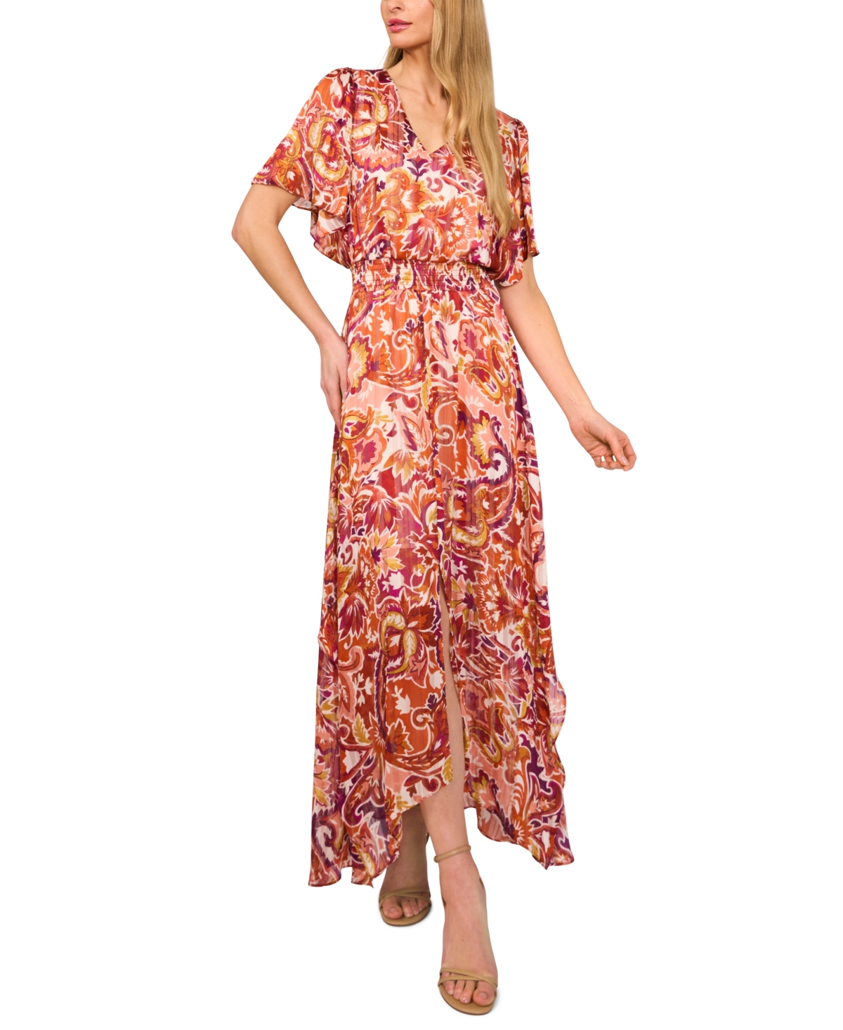 Click here for CeCe Womens Smocked Waist Flutter Sleeve Maxi Dres... prices