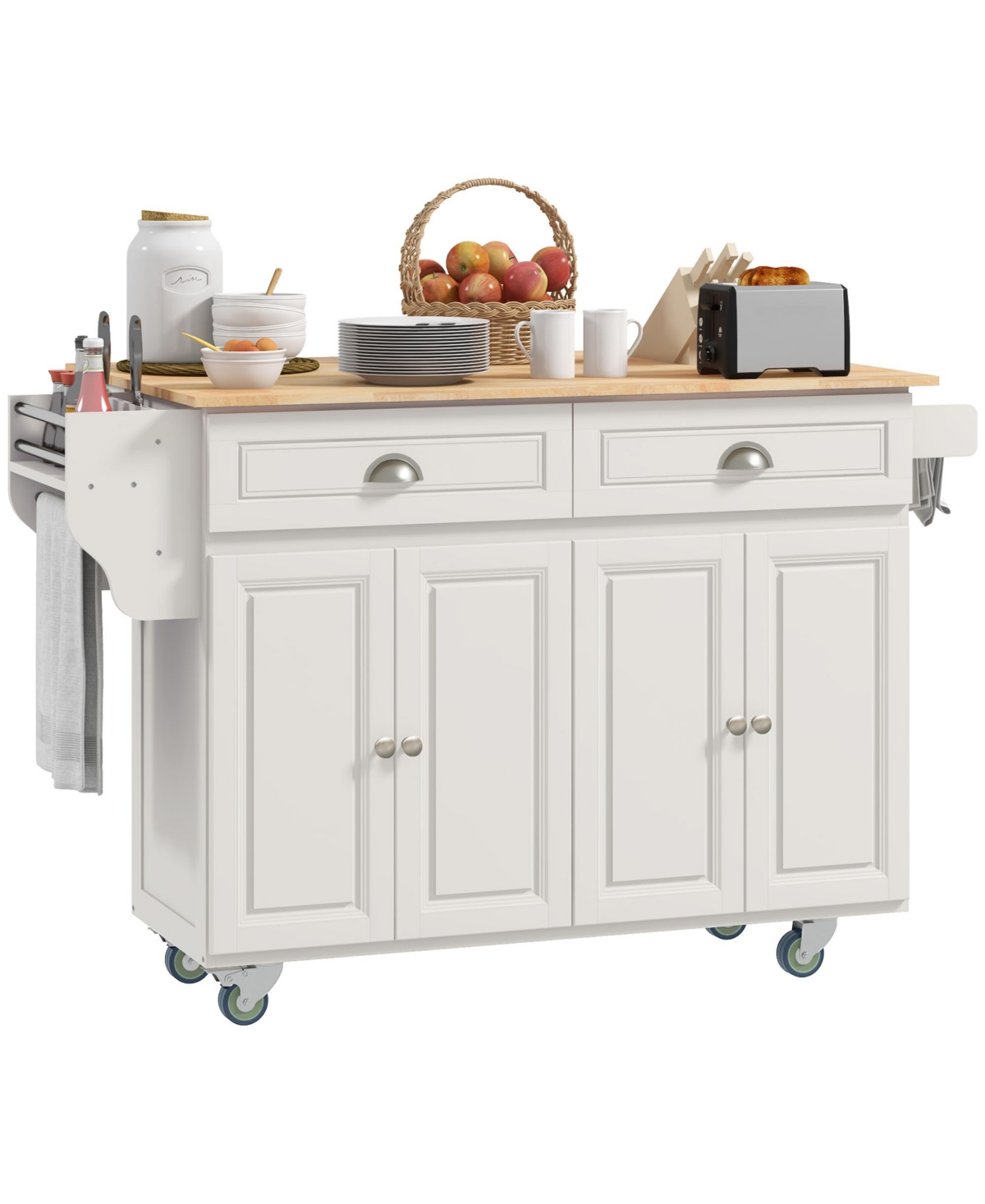 Click here for Homcom Rolling Kitchen Island Drop Leaf  4-Door Ca... prices