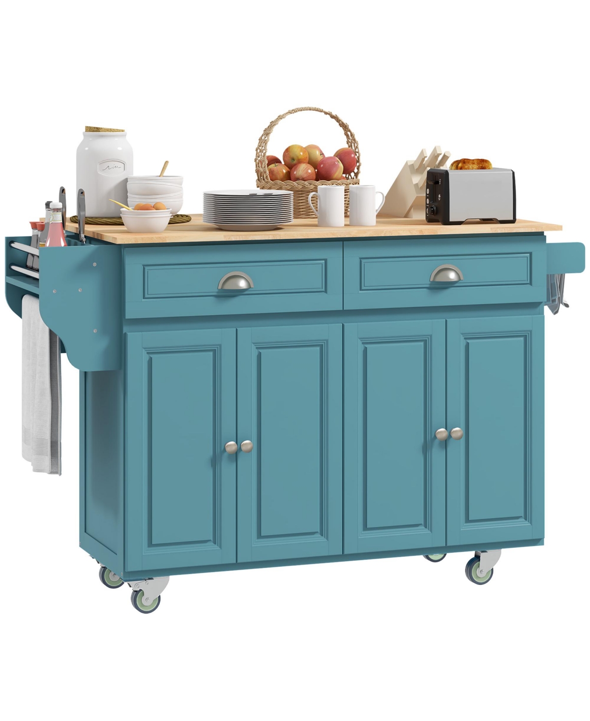 Click here for Homcom Rolling Kitchen Island Drop Leaf  4-Door Ca... prices