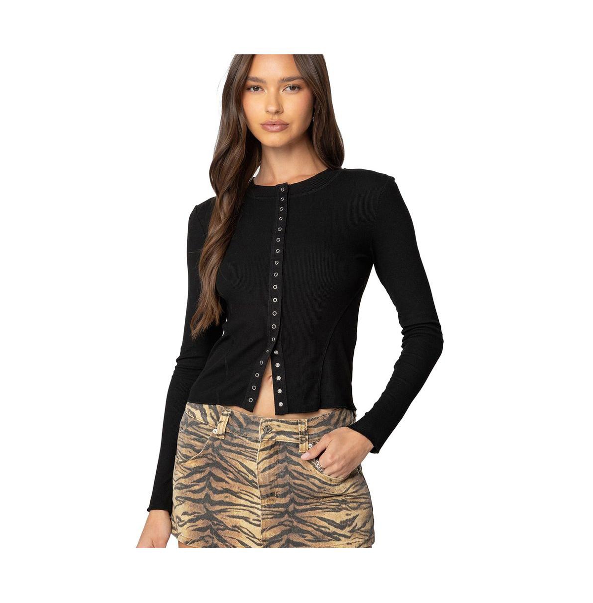 Edikted Womens Gladys Button Up Top - Black