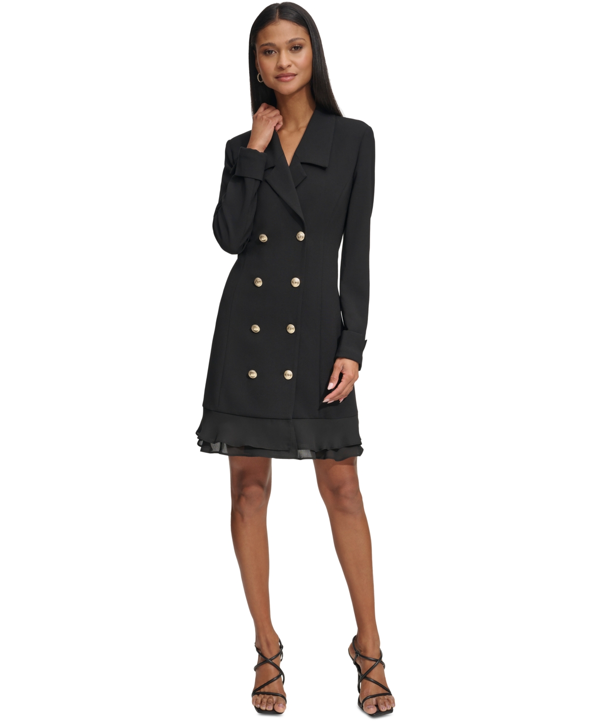 Karl Lagerfeld Paris Womens Chiffon-Hem Blazer Dress - Black