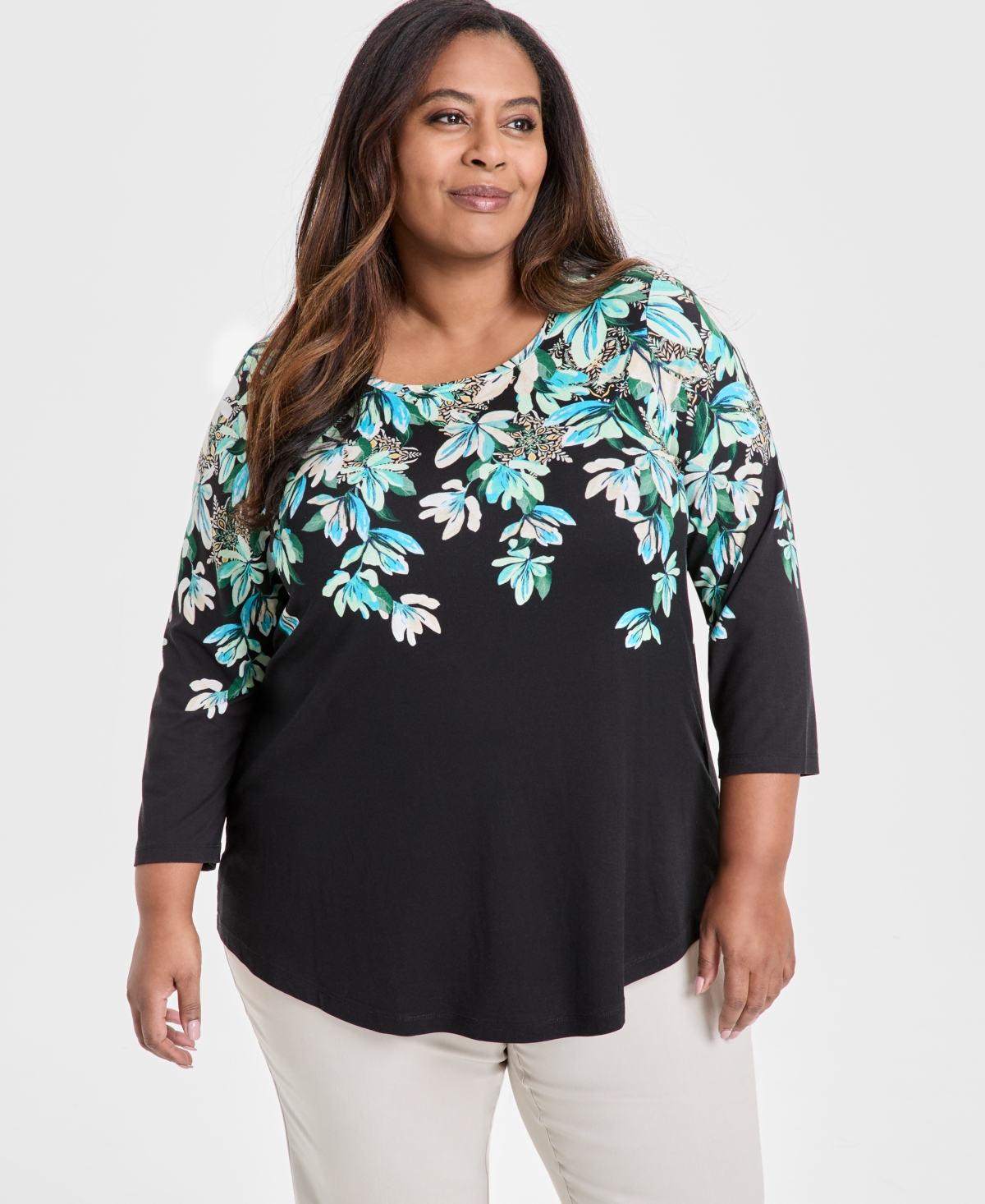 Click here for Jm Collection Plus Size Scoop-Neck 3/4-Sleeve Top... prices