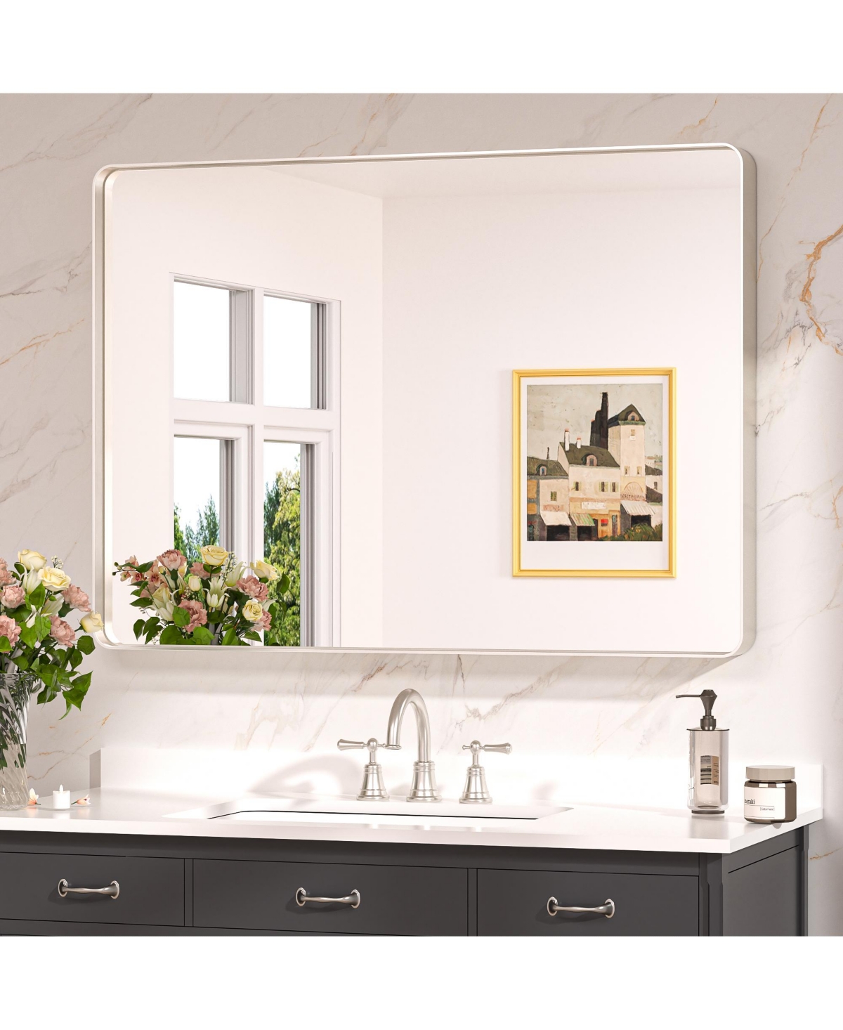 Click here for Keonjinn 40x30 Inch Brushed Gold Bathroom Vanity M... prices