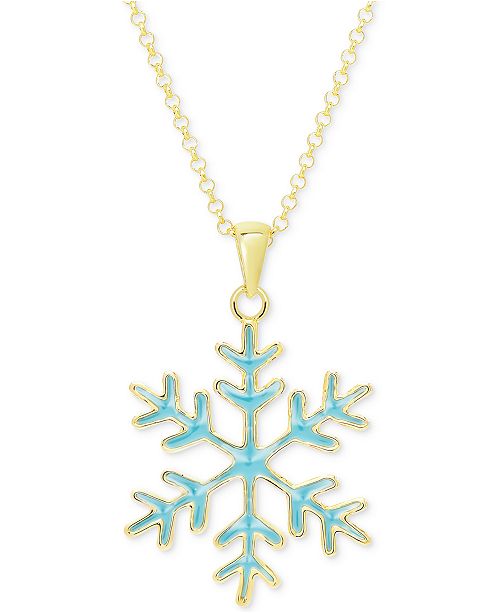Macy's Blue Enamel Snowflake Pendant Necklace in 18k Gold over Sterling ...