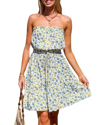 Cupshe Women's Blue Floral Mini Tube Top Beach Dress - Macy's