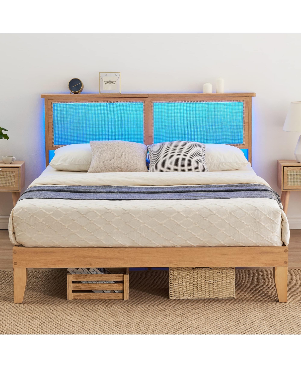 Click here for gaomon Queen Size Bed Frame with Natural Rattan He... prices