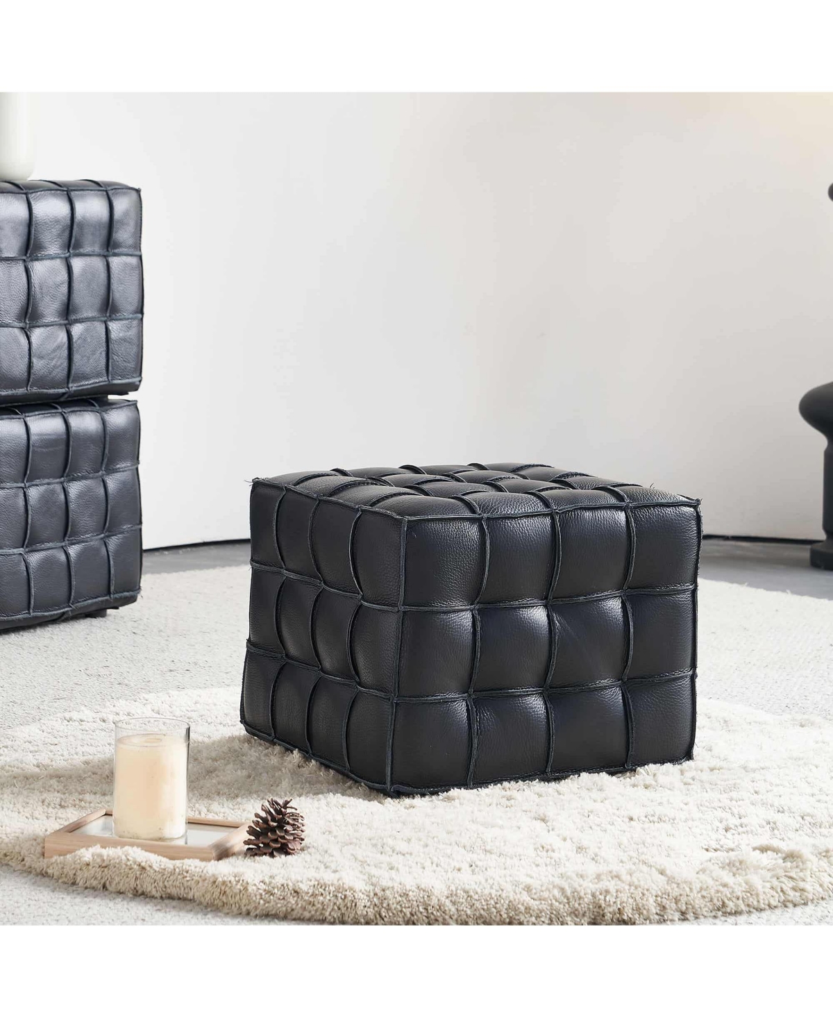 Click here for The Pop Home 17.32 W Genuine Leather Tufted Ottoma... prices
