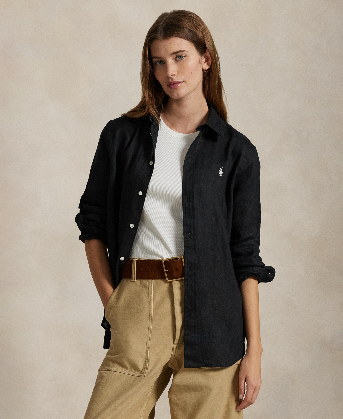 Polo Ralph Lauren Womens Classic-Fit 100 Linen Shirt - Polo Black