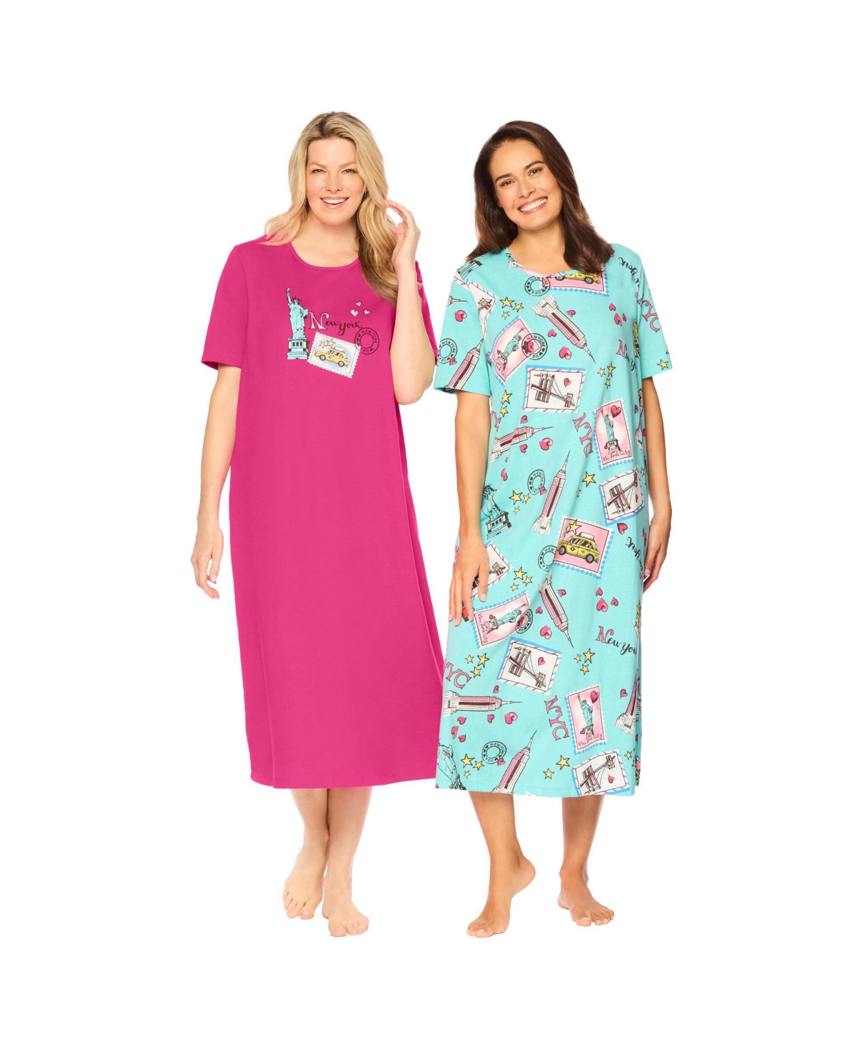 Click here for Dreams & Co. Womens 2-Pack Long Sleepshirts - Rasp... prices