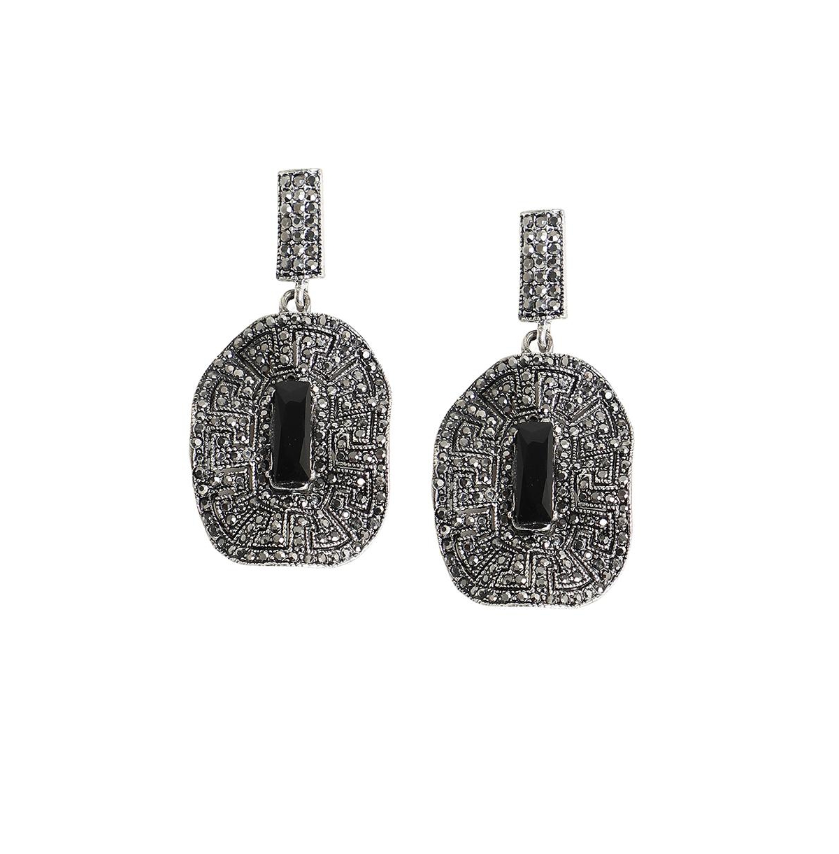 Click here for Roman Oval Swirl Drop Earrings - Black prices