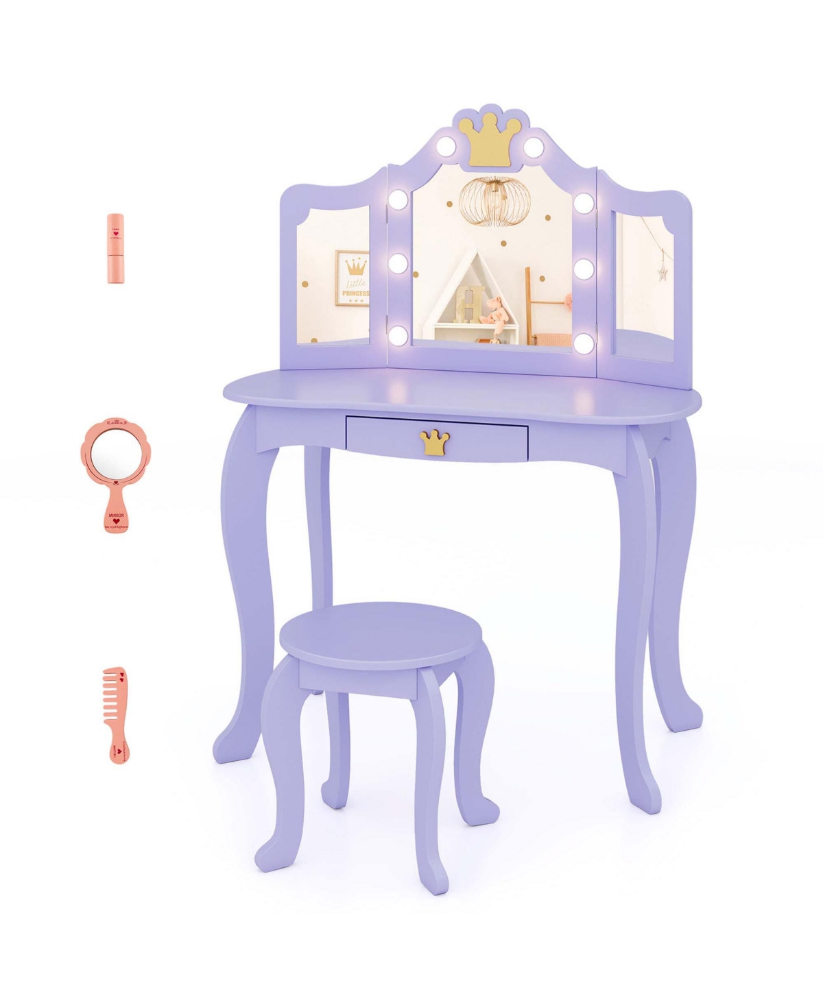 Click here for Costway Kids Vanity Set Princess Vanity Table & Ch... prices