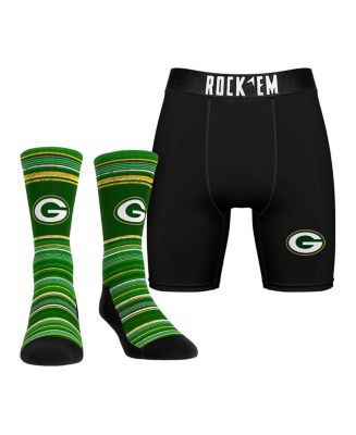 Rock 'Em Men's Green Bay Packers Primary Crew Socks Boxer Briefs Combo ...
