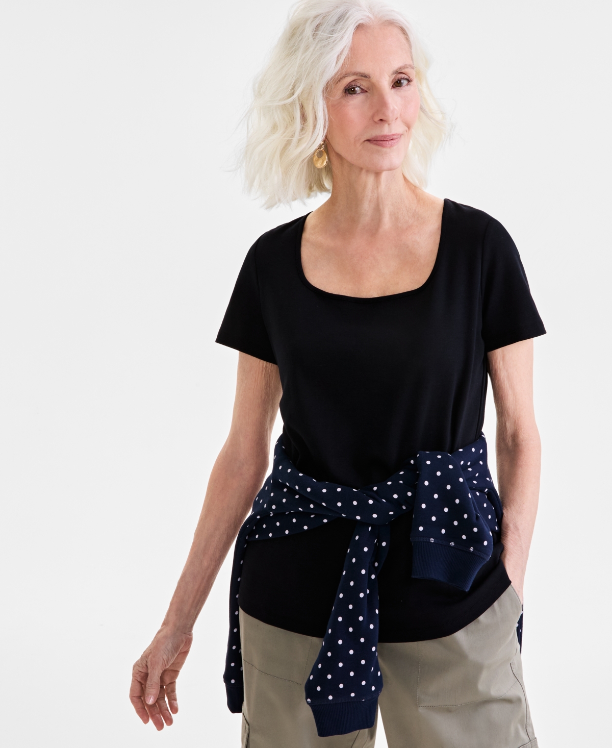 Click here for Style & Co Womens Cotton Square-Neck Short-Sleeve... prices