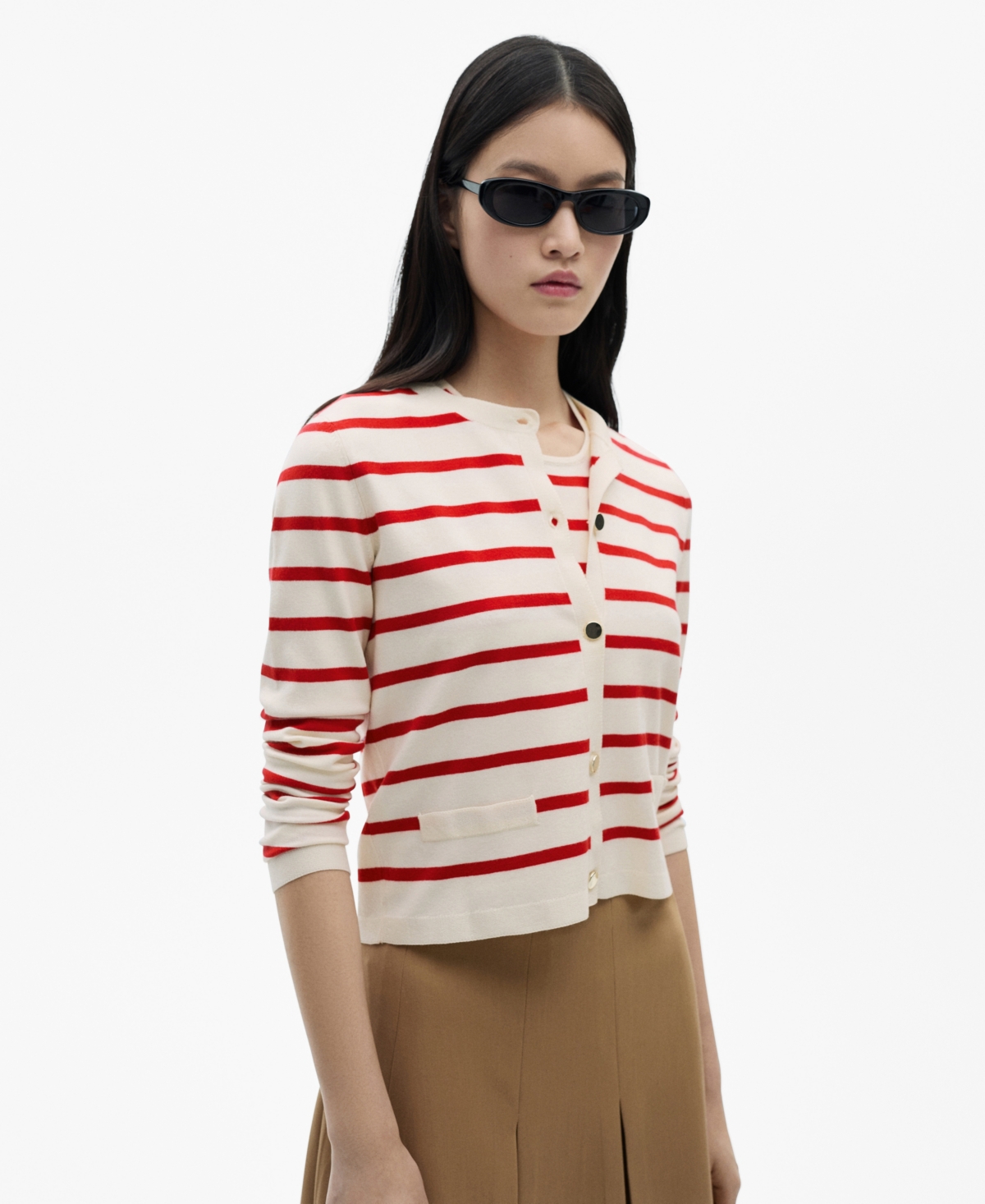 Click here for Mango Womens Striped Knitted Cardigan - Red prices