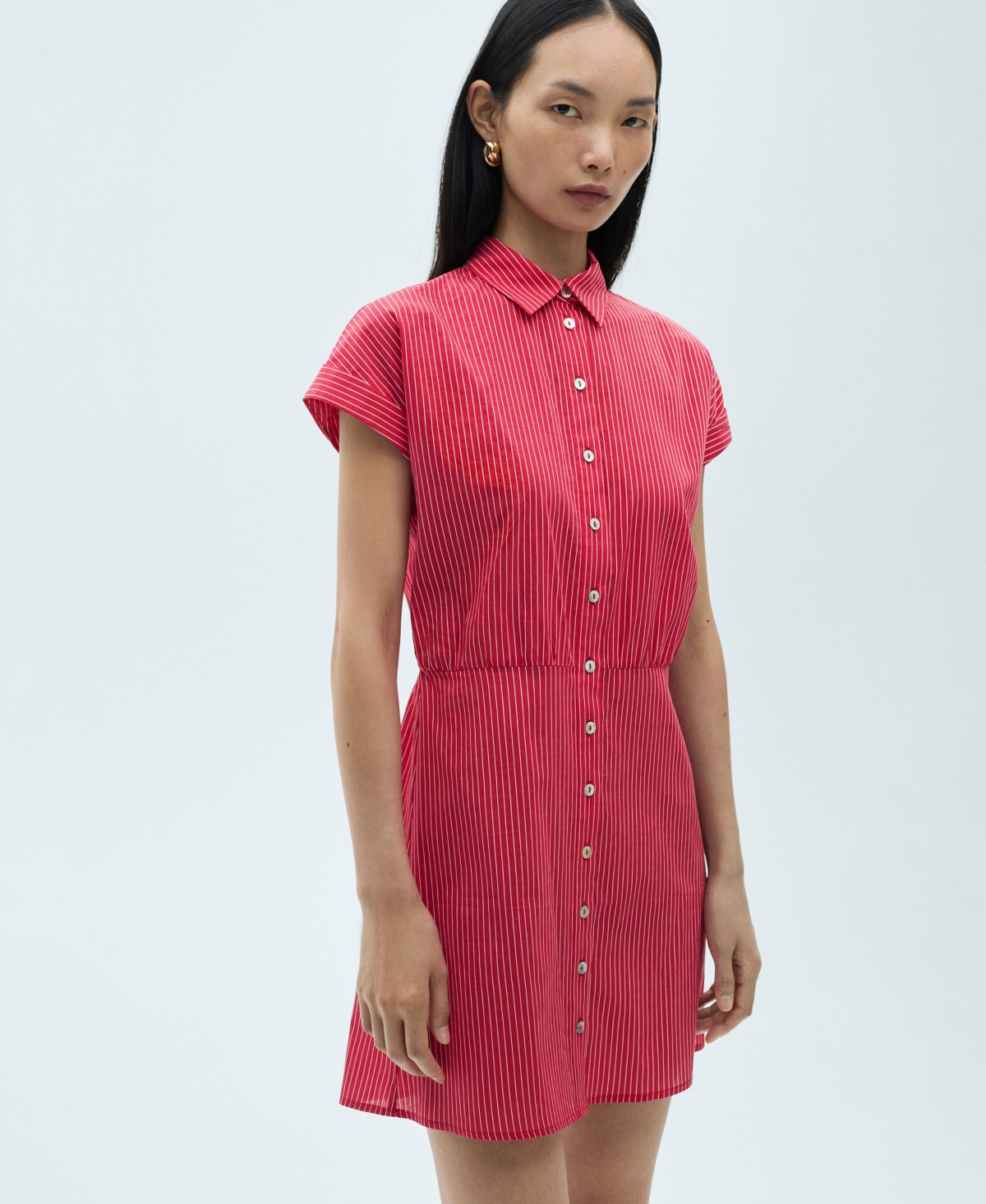 Click here for Mango Womens Striped Cotton Shirt Dress - Red prices