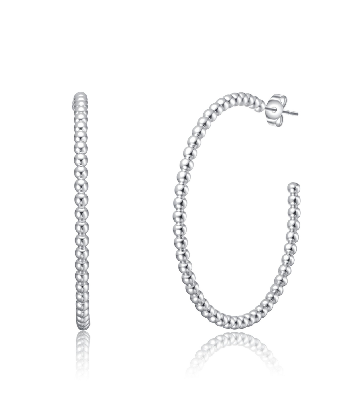 Click here for Modern Texture Bead C-Hoop Earrings in White Gold... prices