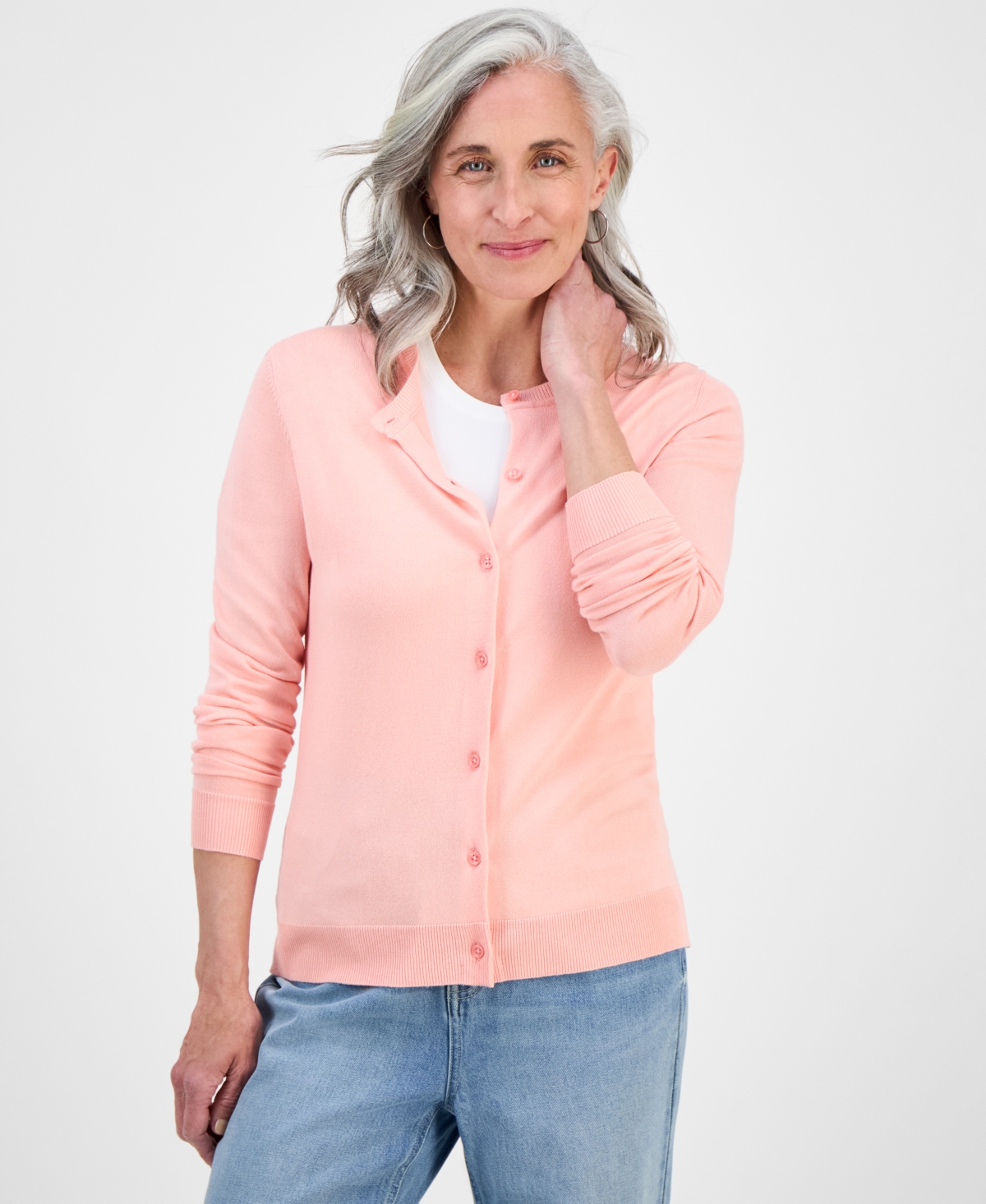 Click here for Style & Co Womens Petite Button-Up Cardigan  Creat... prices