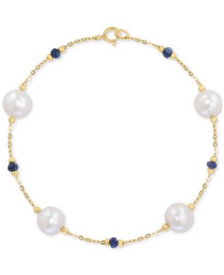 EFFY® Cultured Freshwater Pearl (8mm) & Sapphire (7/8 ct. t.w.) Link ...
