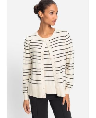 Olsen Women's Striped Crewneck Cardigan - Macy's