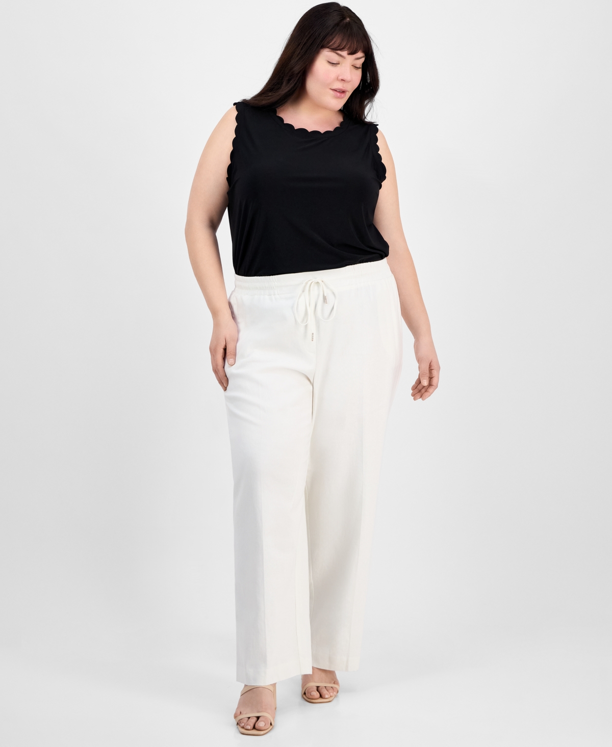 Click here for Jones New York Plus Size Linen-Blend Pull-On Wide-... prices