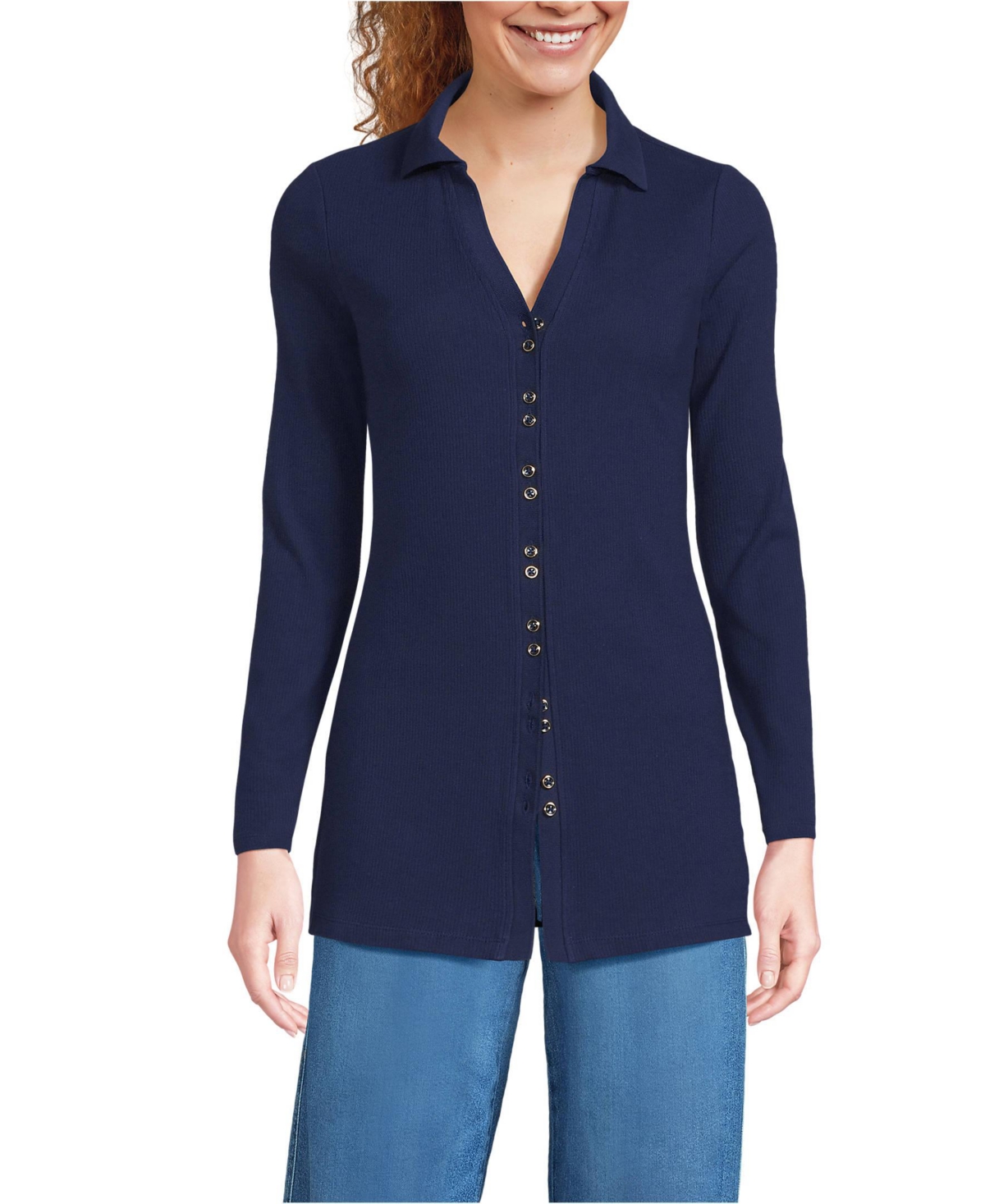 Click here for Lands End Womens Long Sleeve Polished Rib Button T... prices