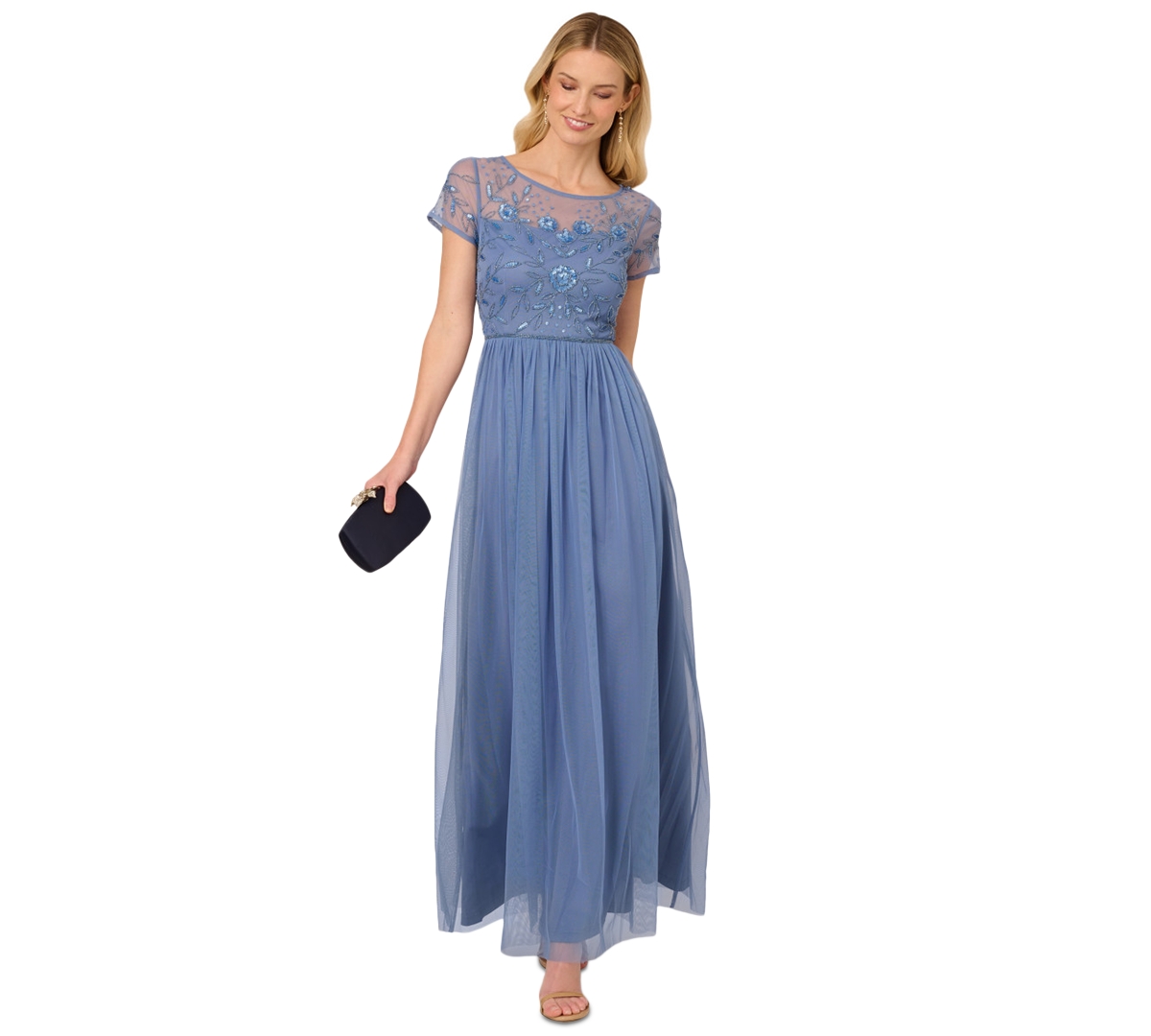 Click here for Adrianna Papell Womens Boat-Neck Beaded Mesh Dress... prices