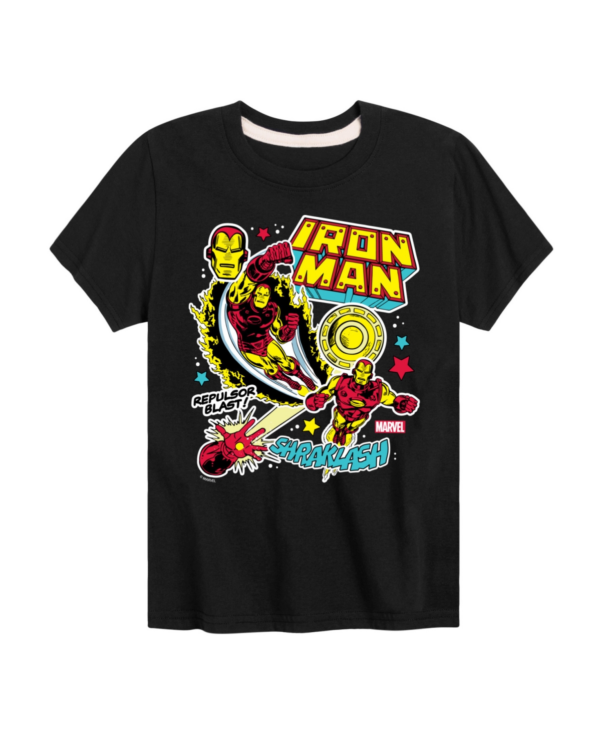 Hybrid Little and Big Boys Iron Man Stickers Graphic T-Shirt - Black