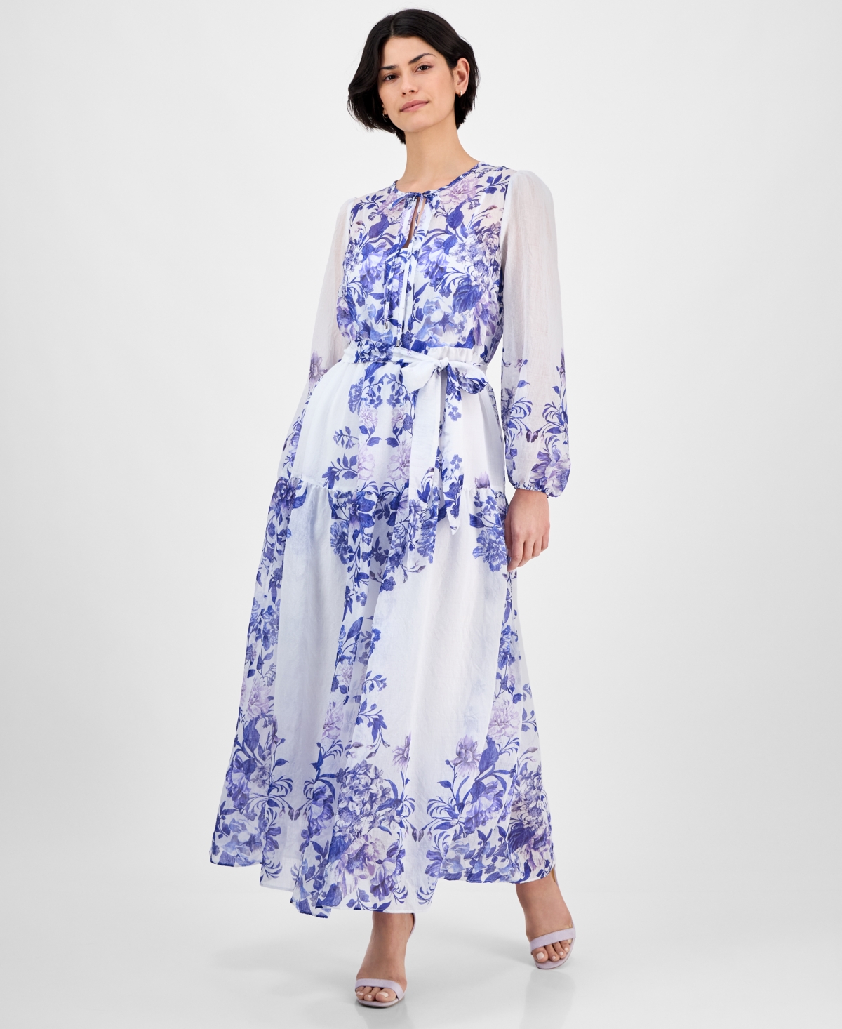 Click here for julia jordan Womens Floral-Print Tie-Neck Maxi Dre... prices