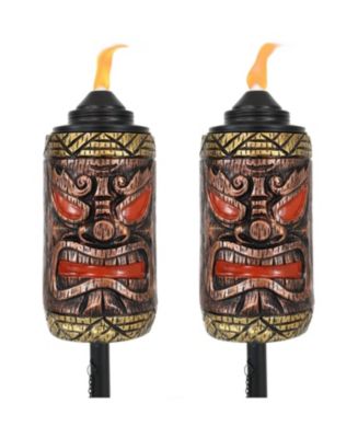 Outdoor 3-in-1 Adjustable Height Tiki Face Patio and Lawn Torch Light ...