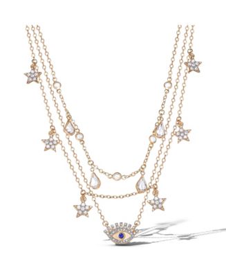 Jessica Simpson Gold-Tone Layered Necklace with Evil Eye and Star ...