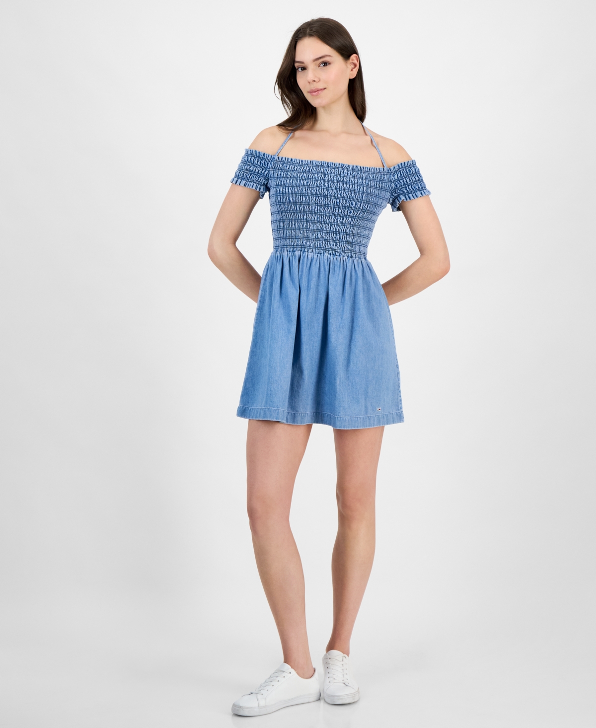Click here for Tommy Jeans Womens Cotton Smocked-Bodice Fit & Fla... prices