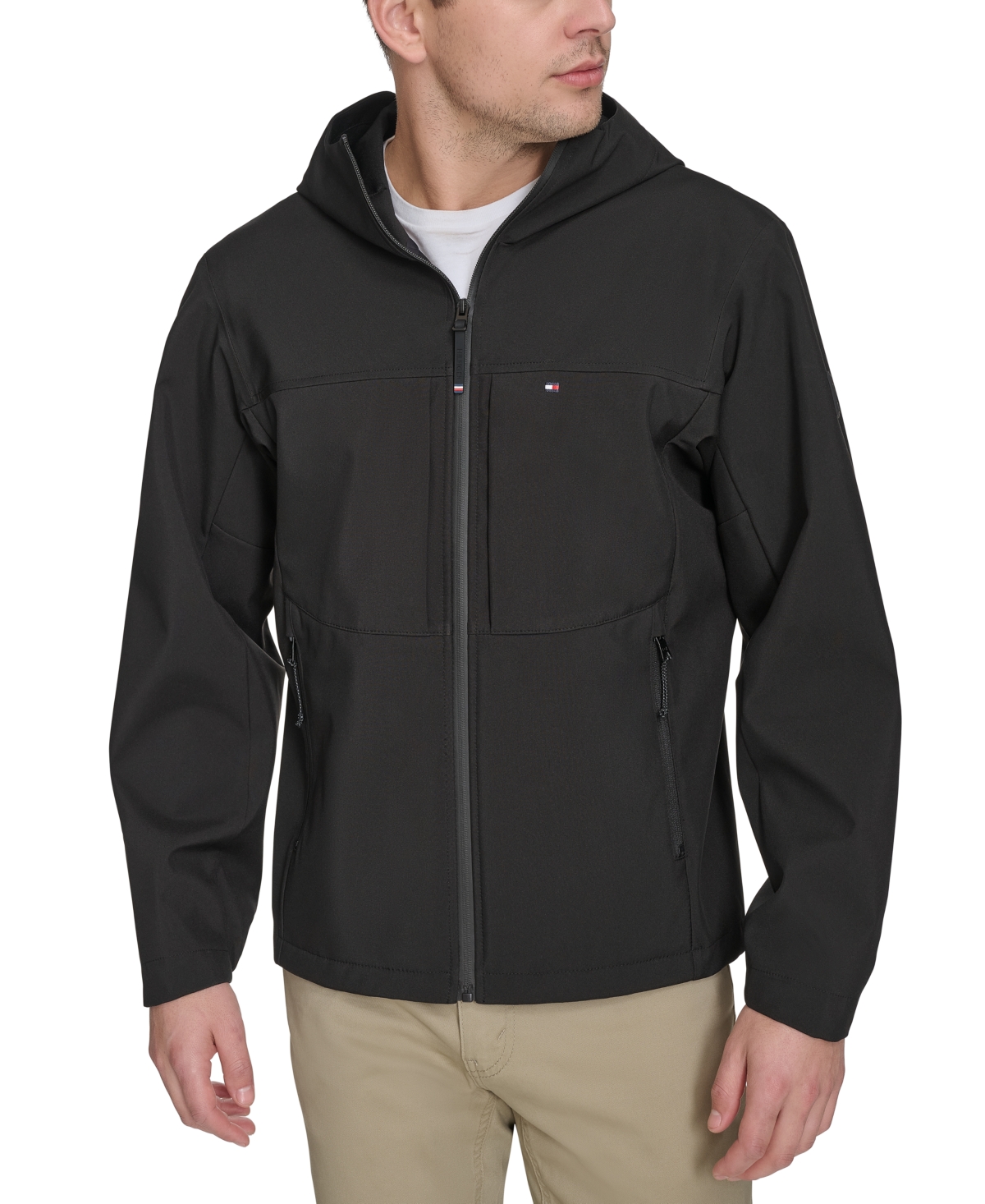 Click here for Tommy Hilfiger Mens Softshell Rain Hoodie - Black prices